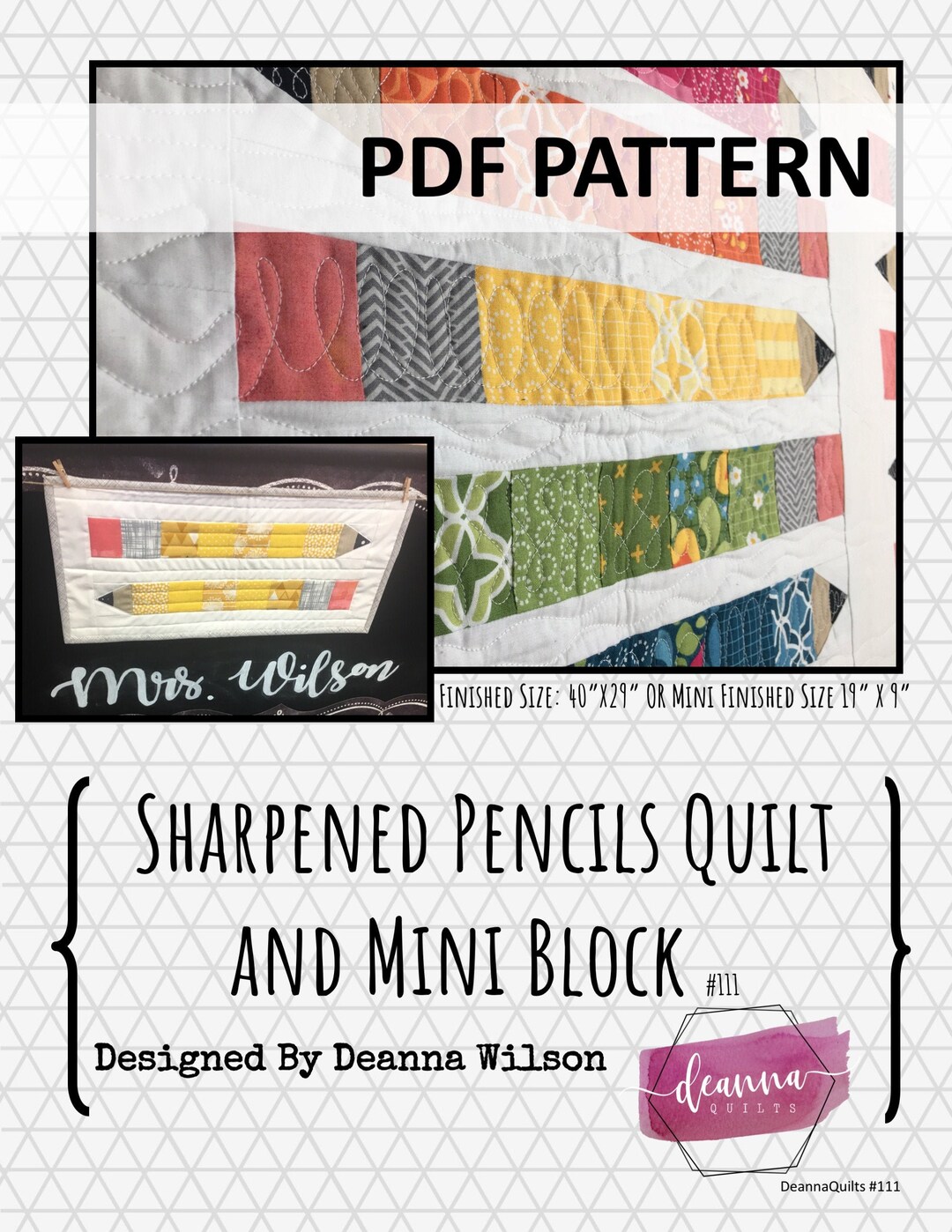 PDF Quilt Pattern: Sharpened Pencils Quilt and Mini Block by ...