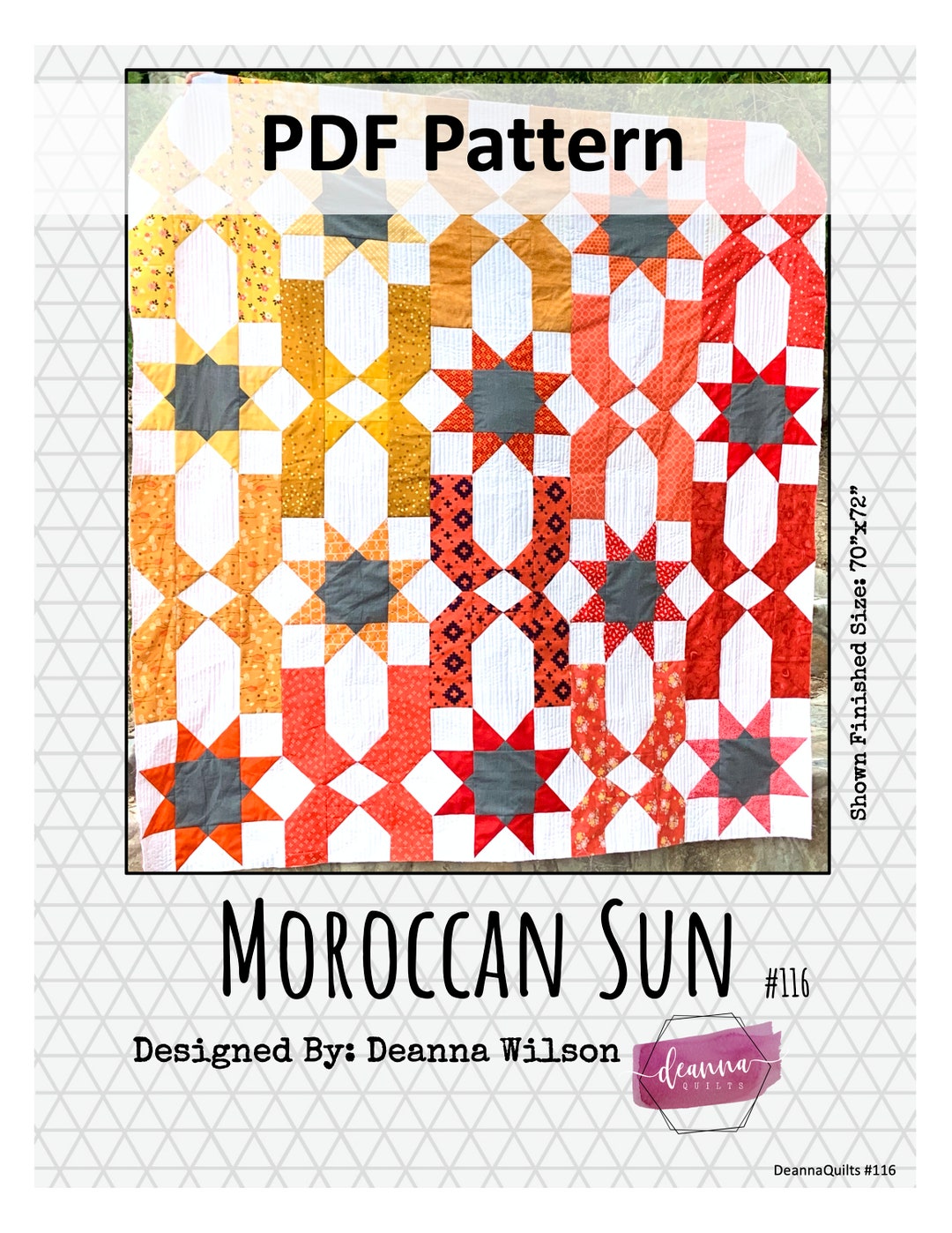 PDF Quilt Pattern: Moroccan Sun by Deannaquilts- Modern Quilt Pattern ...