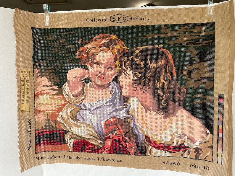 Vintage French Painted Needlepoint Canvas "les Enfants Calmady" - Etsy