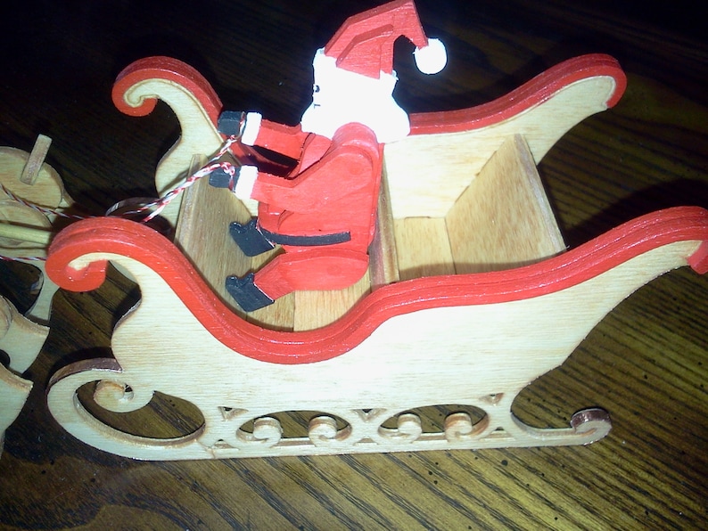 Santa sleigh with reindeers wood kit hobby assemble | Etsy