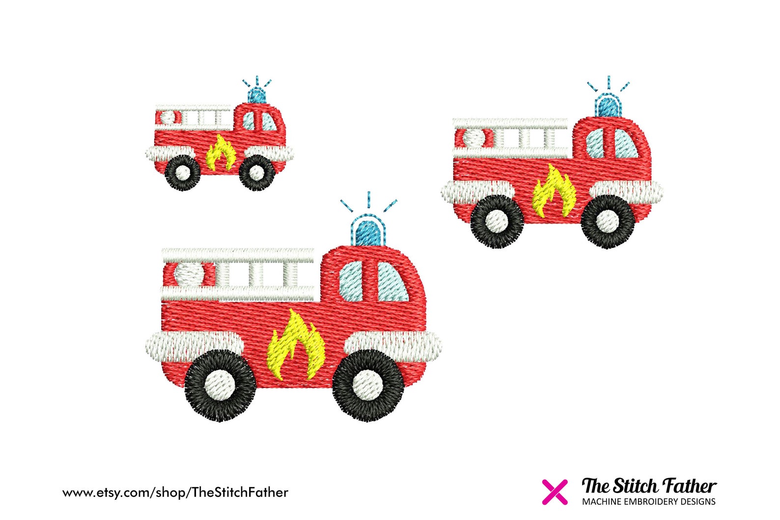 Mini Fire Truck Machine Embroidery Design Fireman Emergency - Etsy