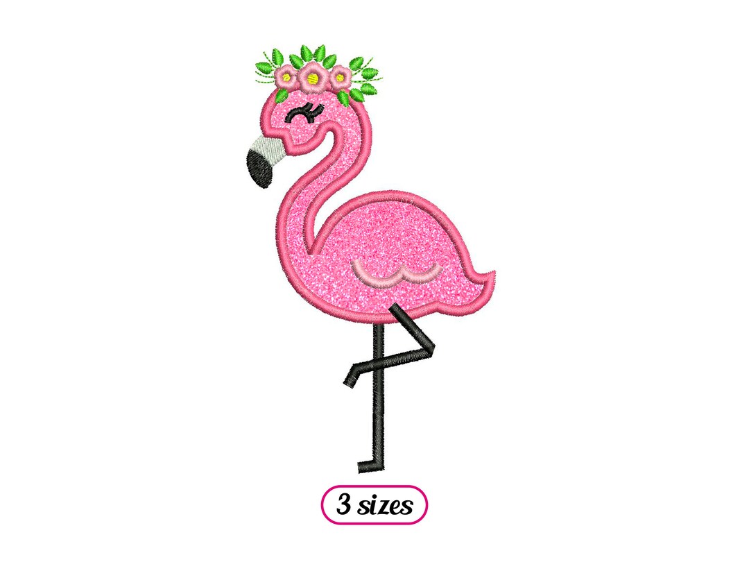 Flamingo Applique Machine Embroidery Design – Pink Flamingo Bird Flower ...