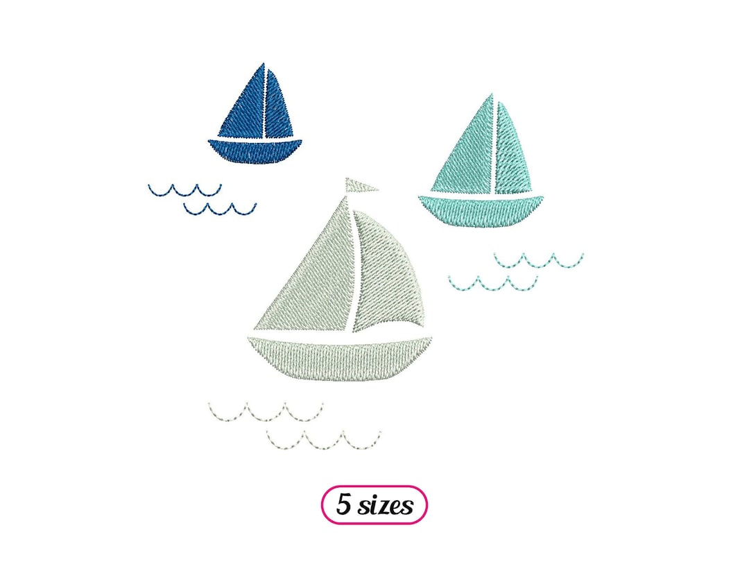 Sailboats With Waves Machine Embroidery Design - 5 Sizes - INSTANT ...