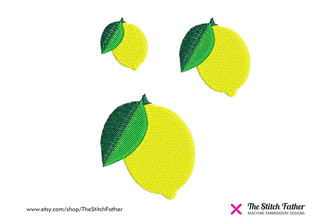 Mini Lemon Machine Embroidery Design Lemon With Leaves | Etsy