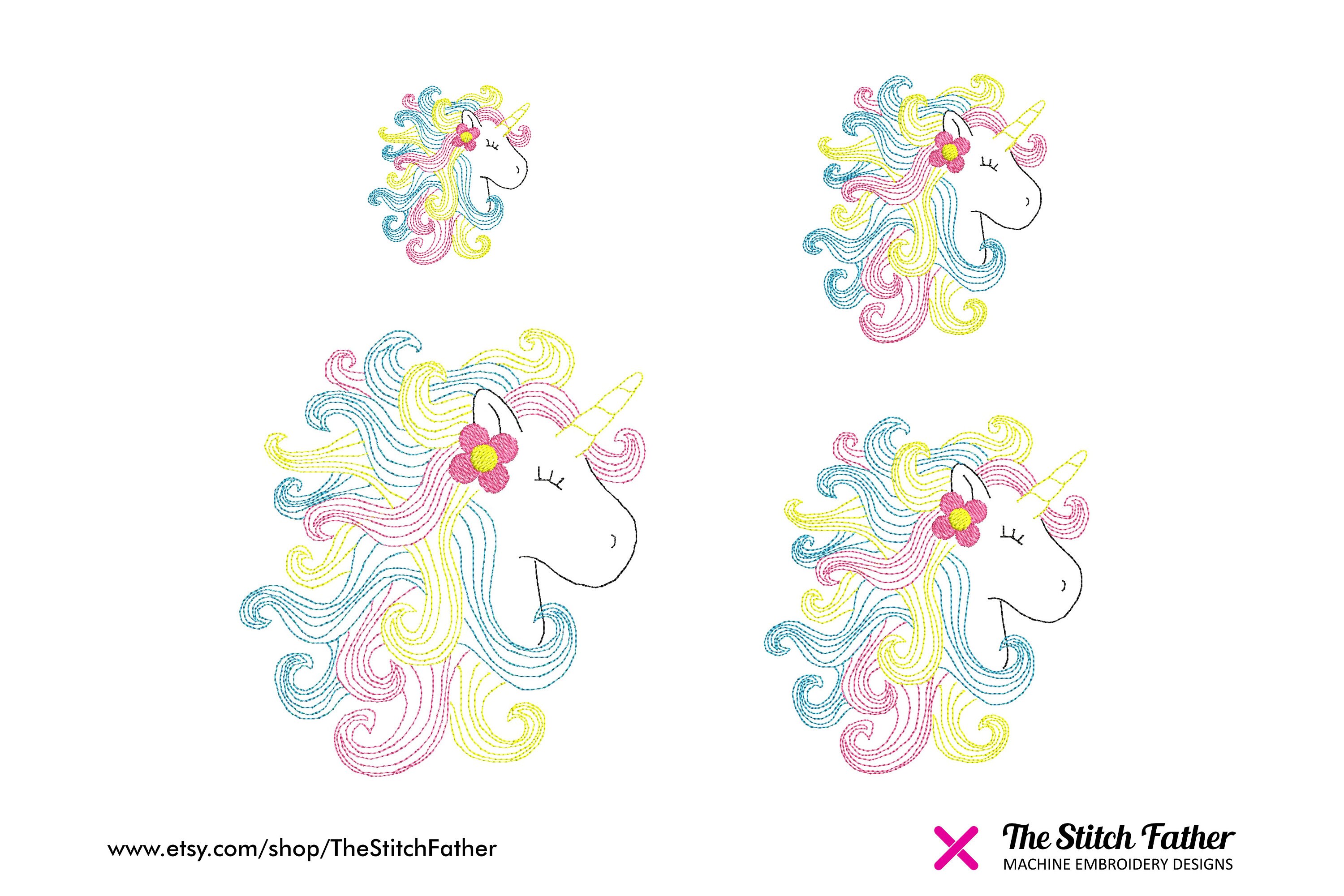 Unicorn Machine Embroidery Design Cute Unicorn Head Flower - Etsy