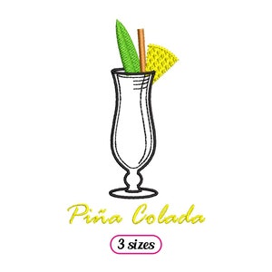 Pina Colada Cocktail Machine Embroidery Design - 3 Sizes - INSTANT ...