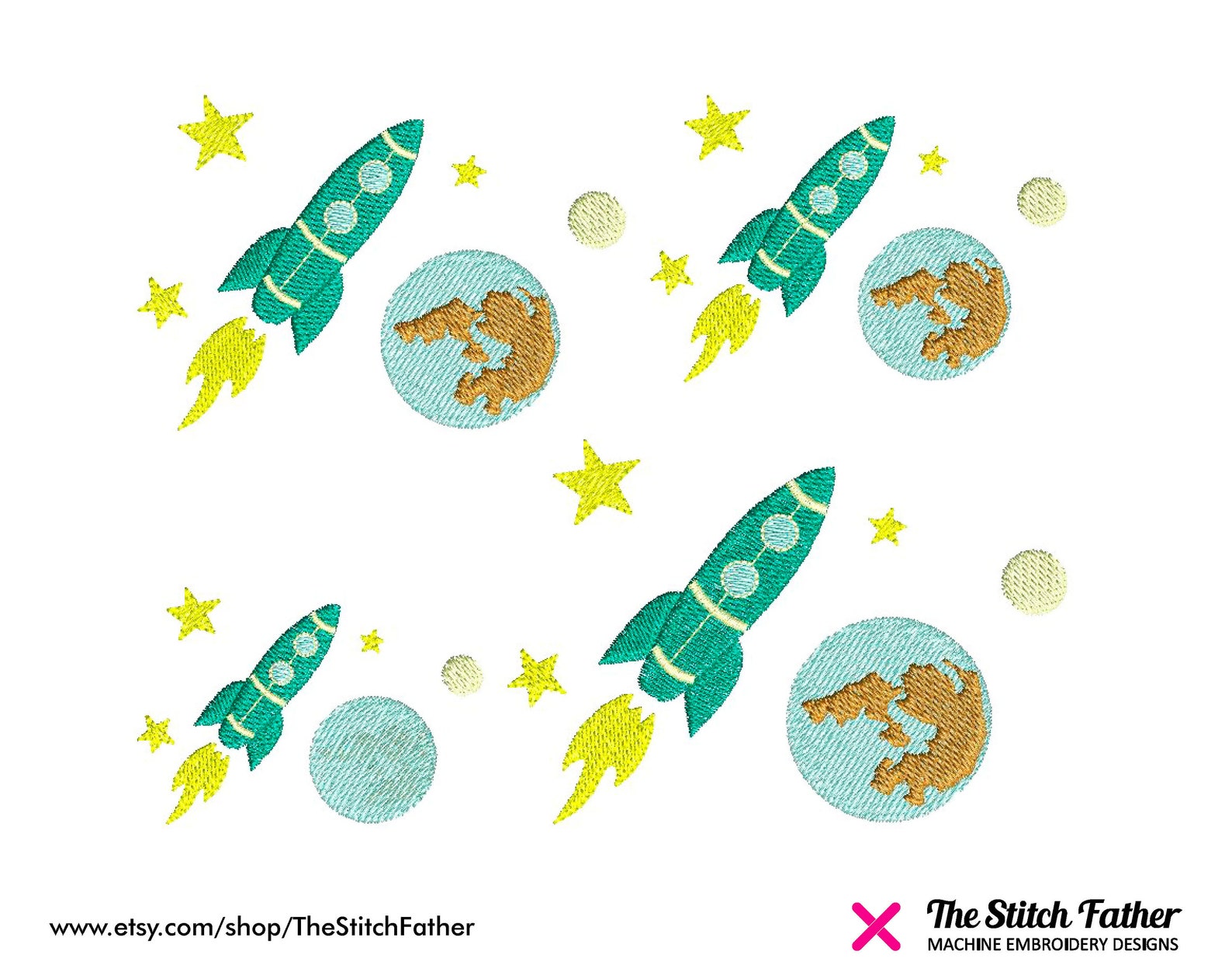 Mini Space Scene Machine Embroidery Rocket Earth Moon and - Etsy