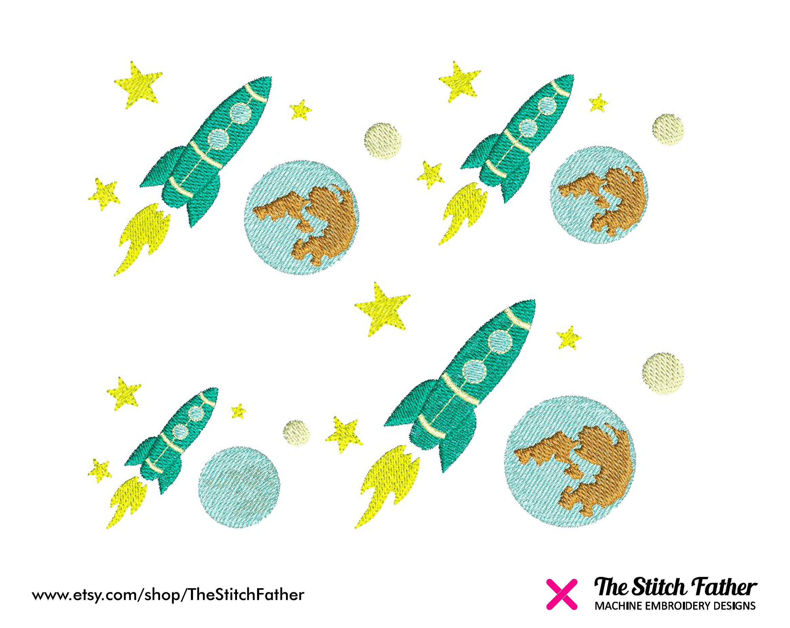 Mini Space Scene Machine Embroidery Rocket Earth Moon and - Etsy