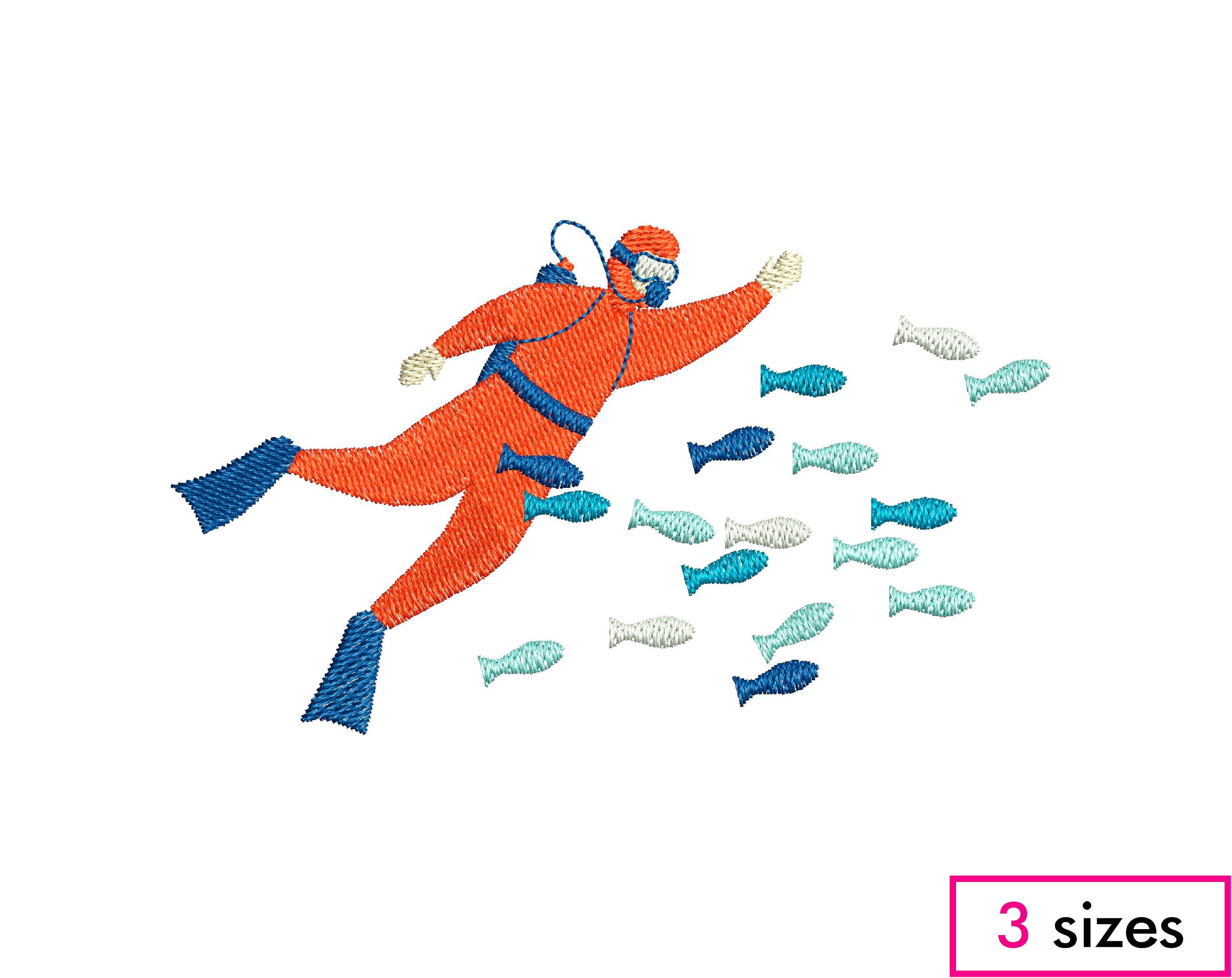 Scuba Diving Machine Embroidery Vintage Sea Diver and School - Etsy