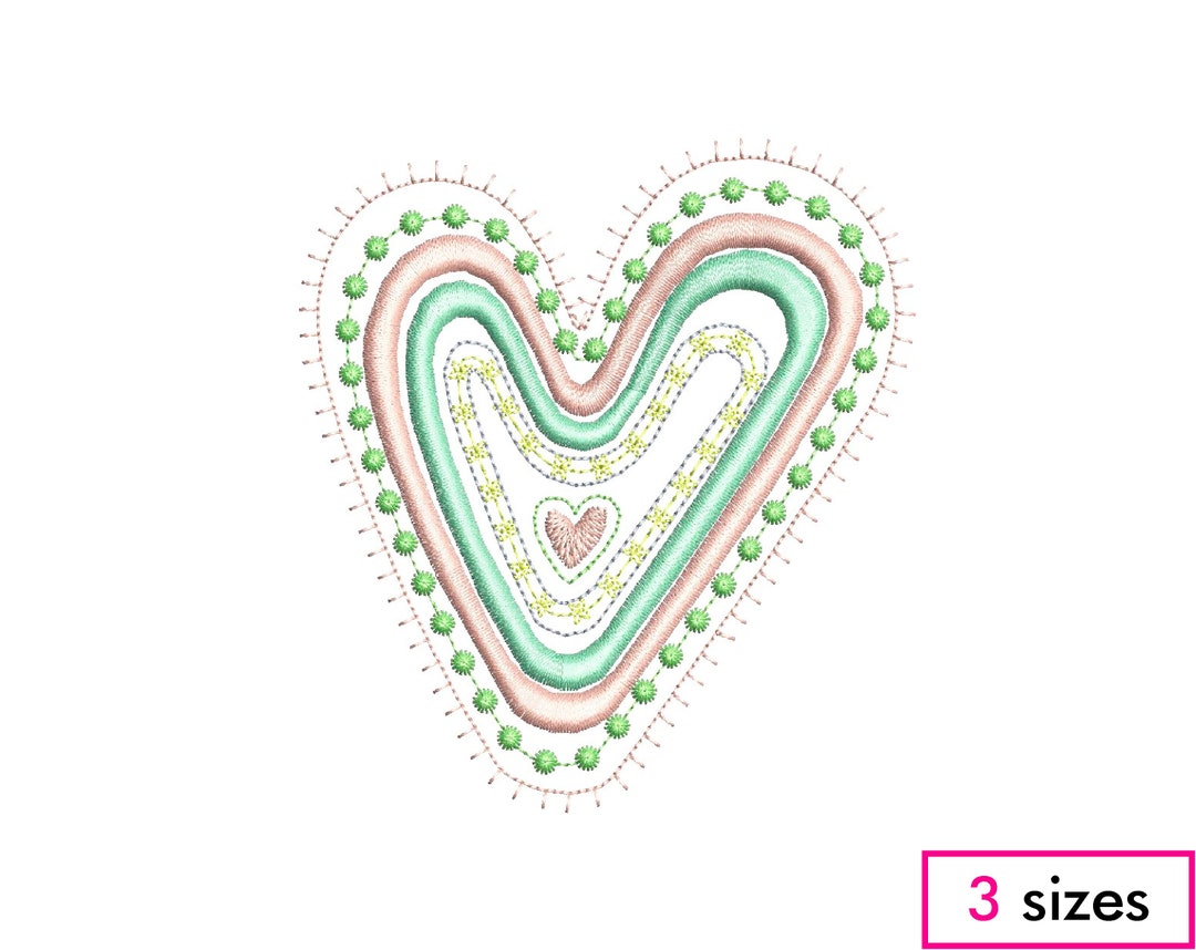 Heart Machine Embroidery Design Cute Boho Heart Rainbow - Etsy