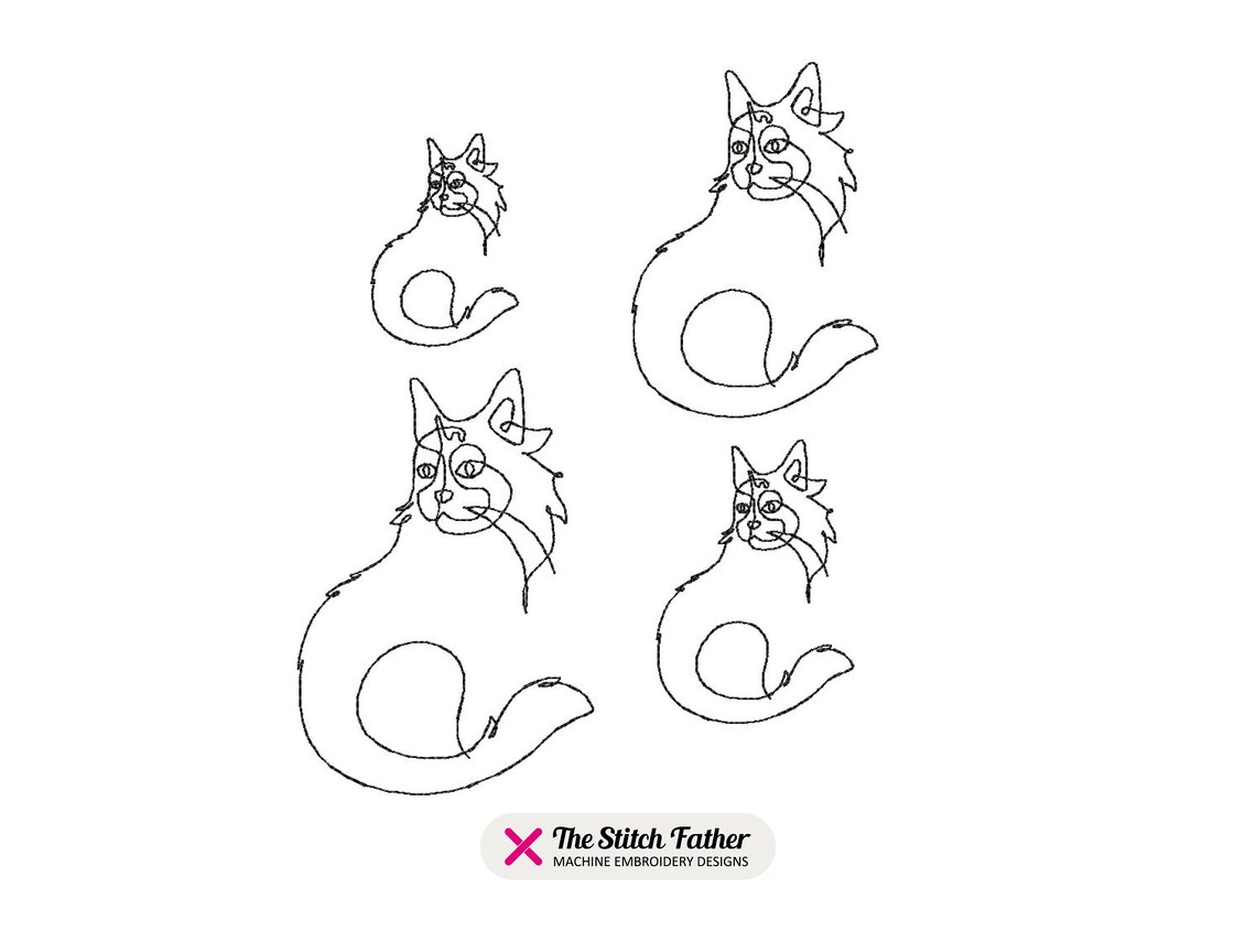 Mini Cat One Line Machine Embroidery Design – Cute Sitting Cat Kitten ...