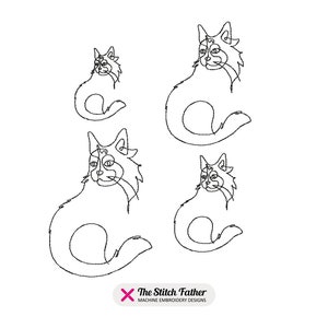 Mini Cat One Line Machine Embroidery Design – Cute Sitting Cat Kitten ...