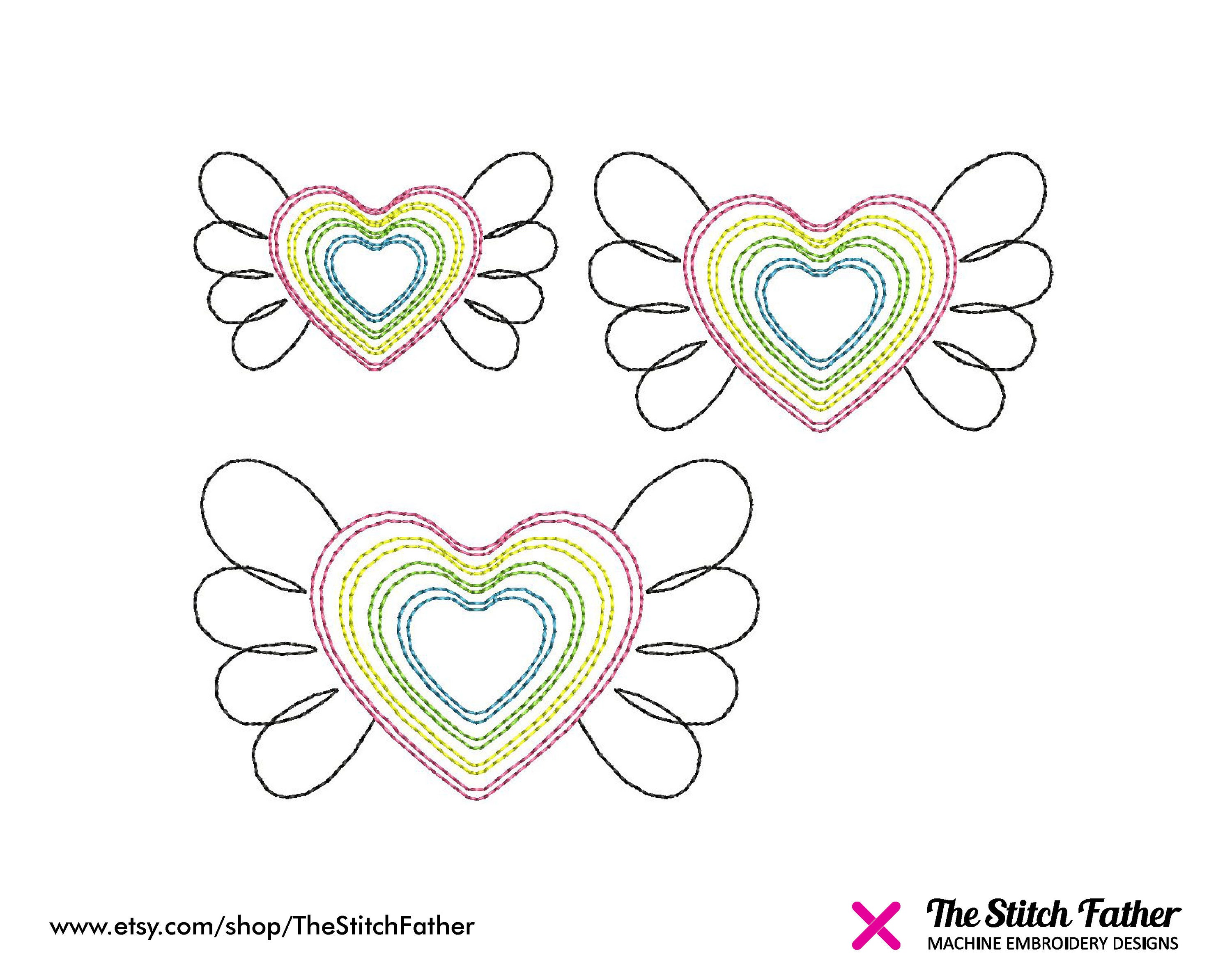 Mini Flying Heart Line Machine Embroidery Design Cute - Etsy