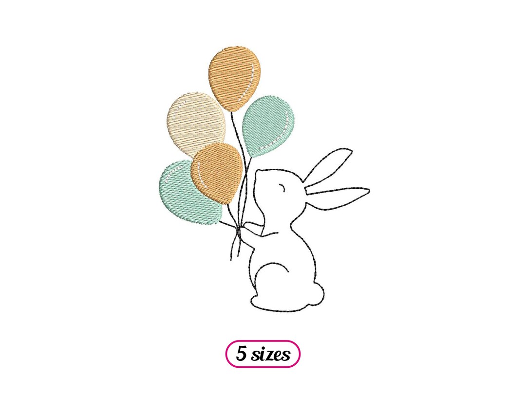 Bunny With Balloons Machine Embroidery Design - 5 Sizes - INSTANT ...