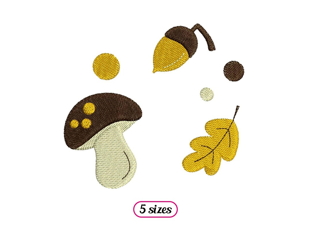 Autumn Pattern, Mushroom, Oak Leaf and Acorn Machine Embroidery Design ...