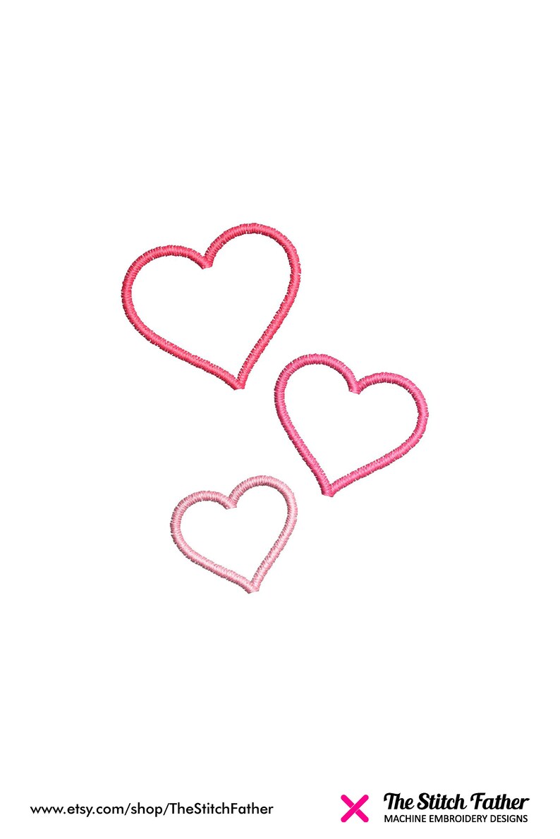 Mini Hearts Satin Outline Machine Embroidery Design Simple | Etsy