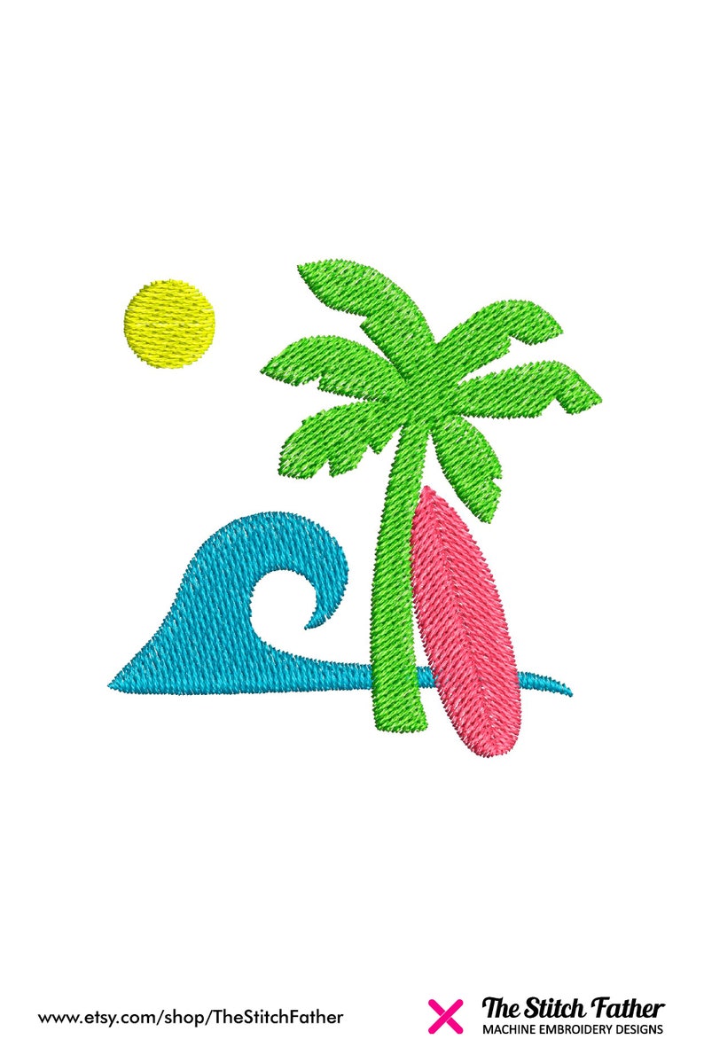 Mini Surf Scene Machine Embroidery Design Palm Tree Sun - Etsy