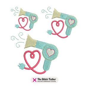 Mini Hairdressing Machine Embroidery Design – Hairbrush, Hairdryer ...