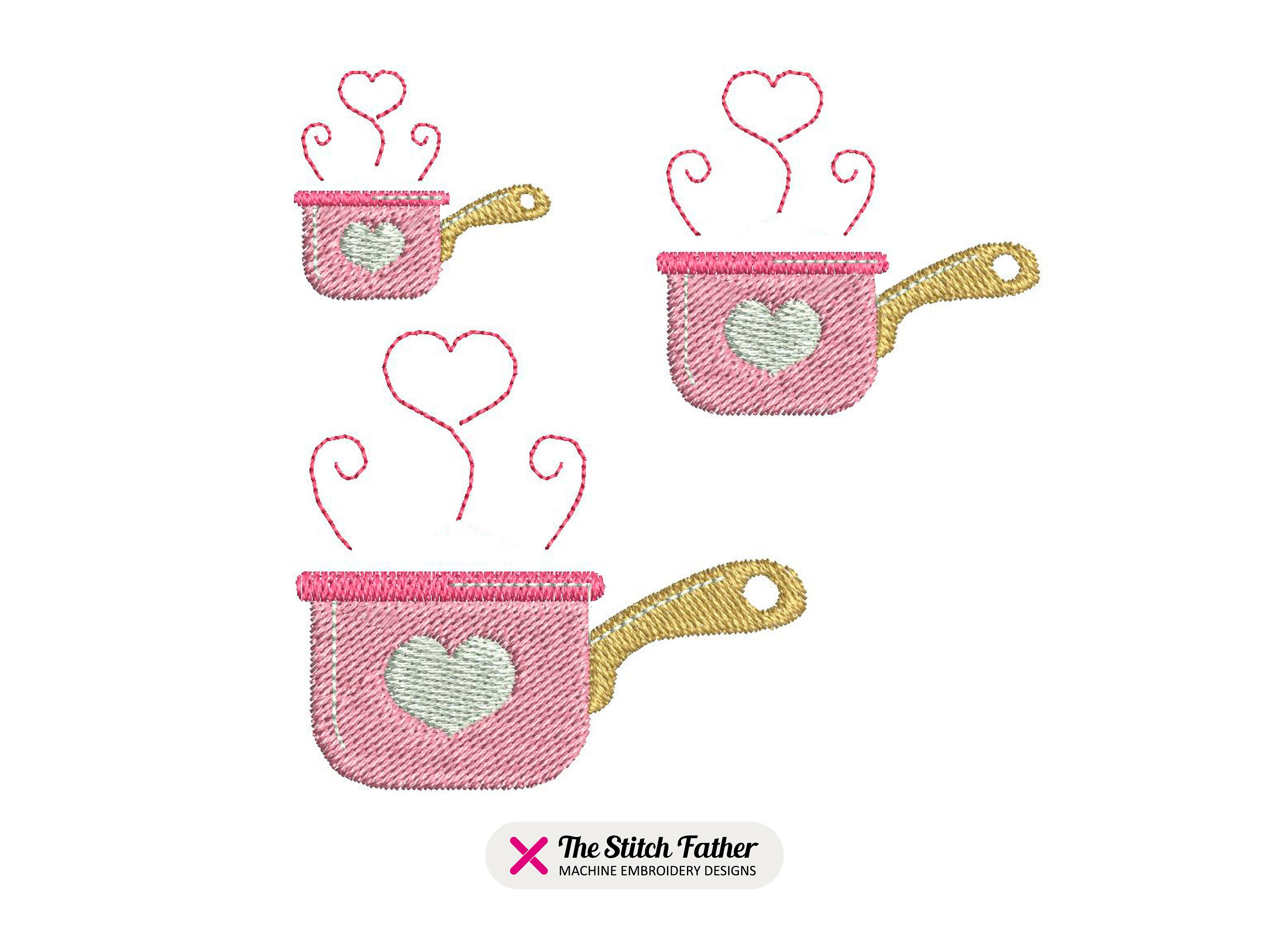 Mini Pan Machine Embroidery Design – Cute Saucepan Heart - Cook Bake ...