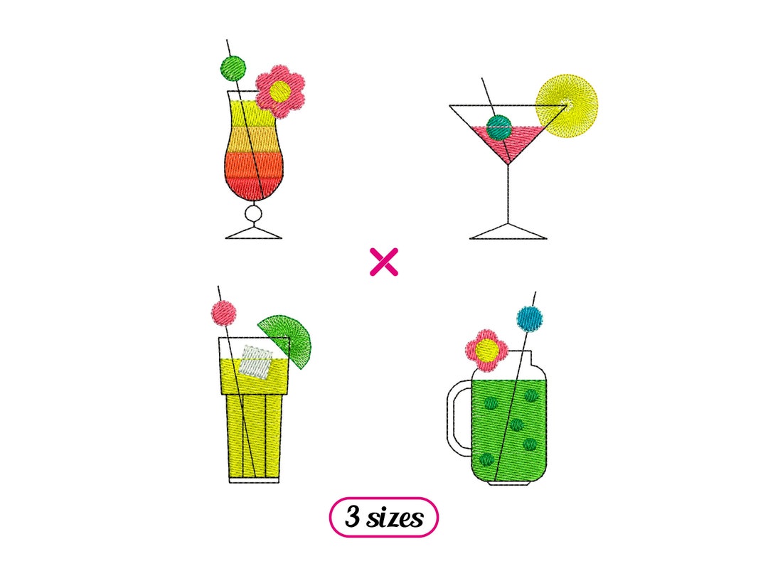 Mini Cocktail Set Machine Embroidery Designs – Cute Drinks Party ...