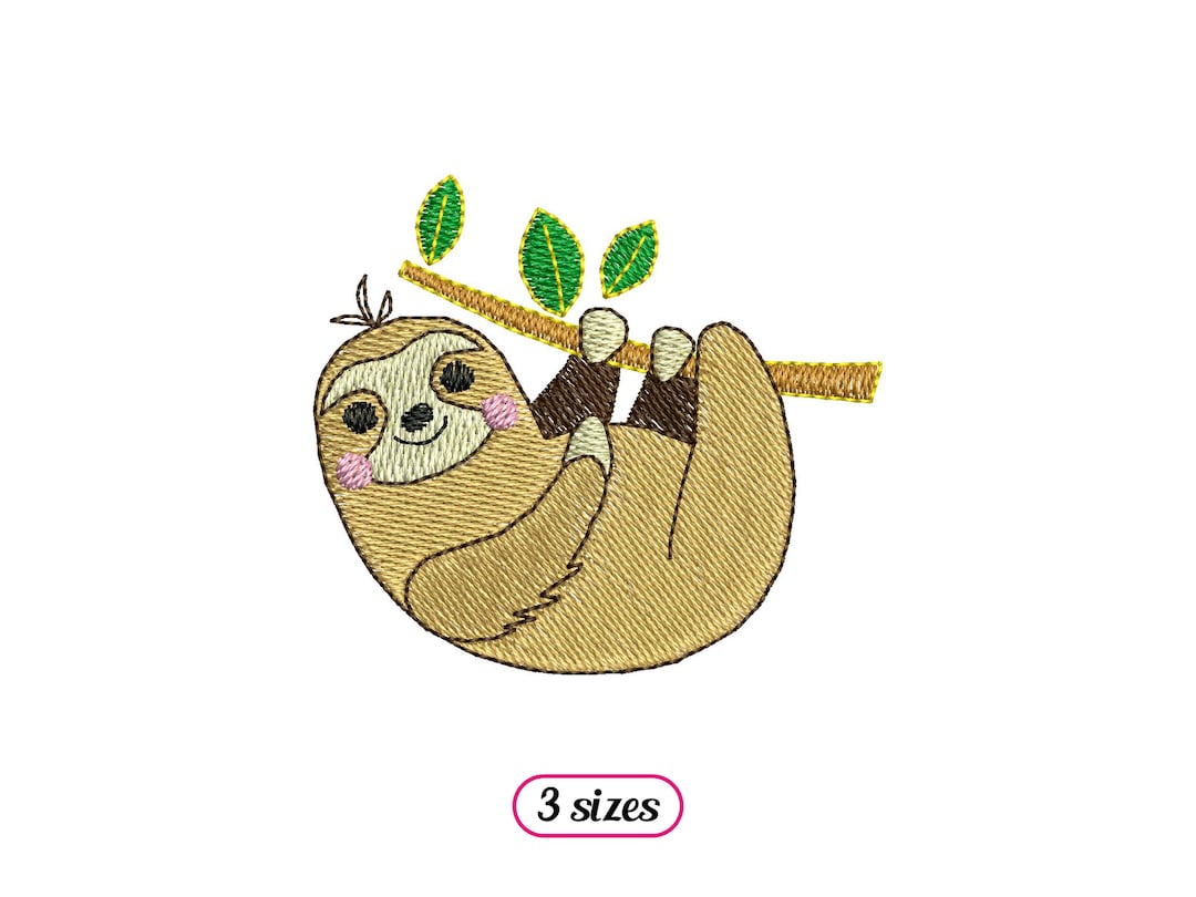 Mini Sloth Machine Embroidery Design – Cute Sloth Hanging Upside Down ...