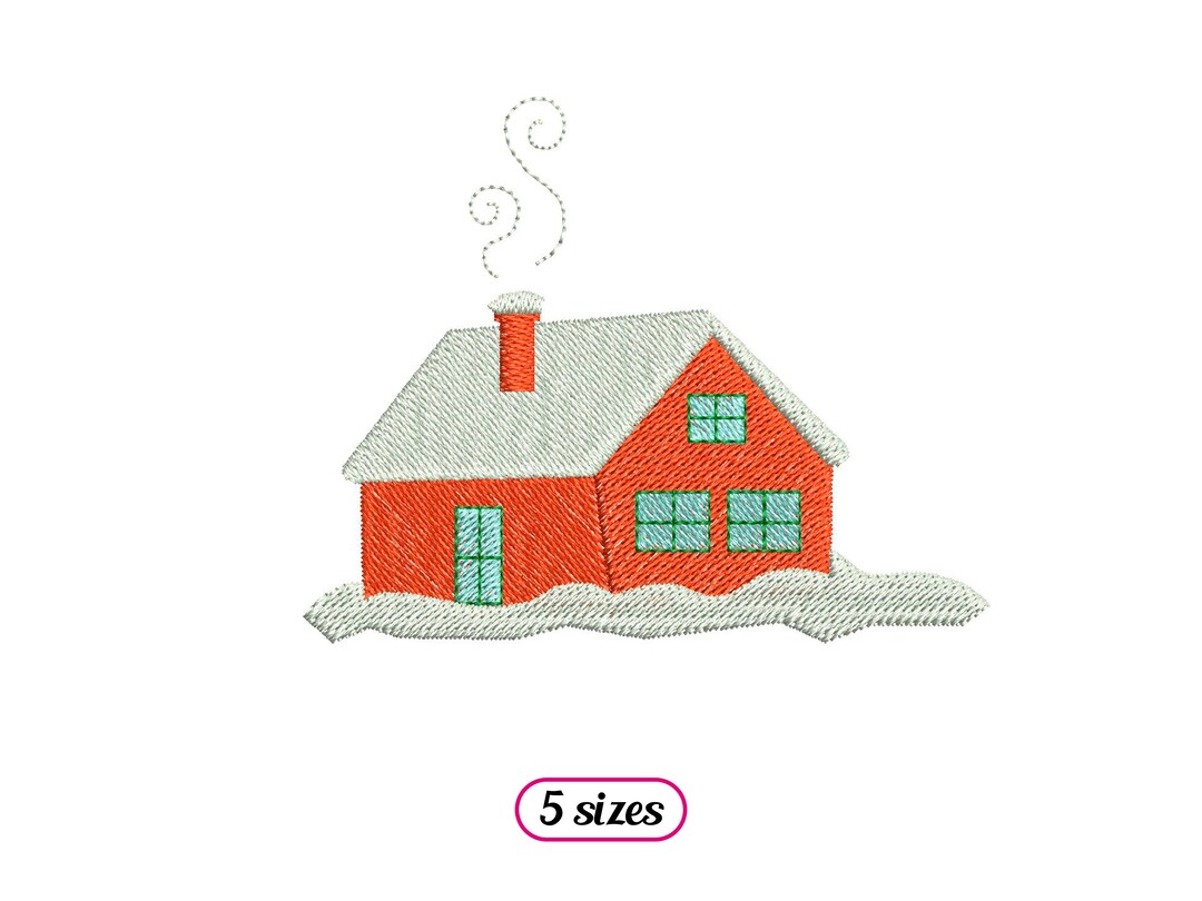 Snowy Mountain House in the Winter Machine Embroidery Design - 5 Sizes ...