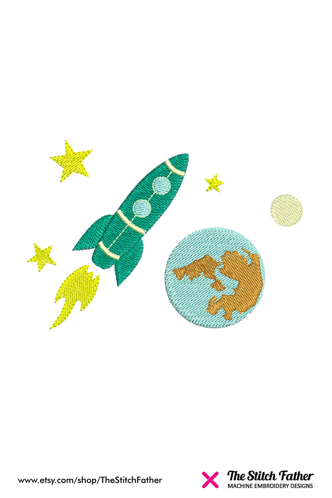 Mini Space Scene Machine Embroidery Rocket Earth Moon and - Etsy