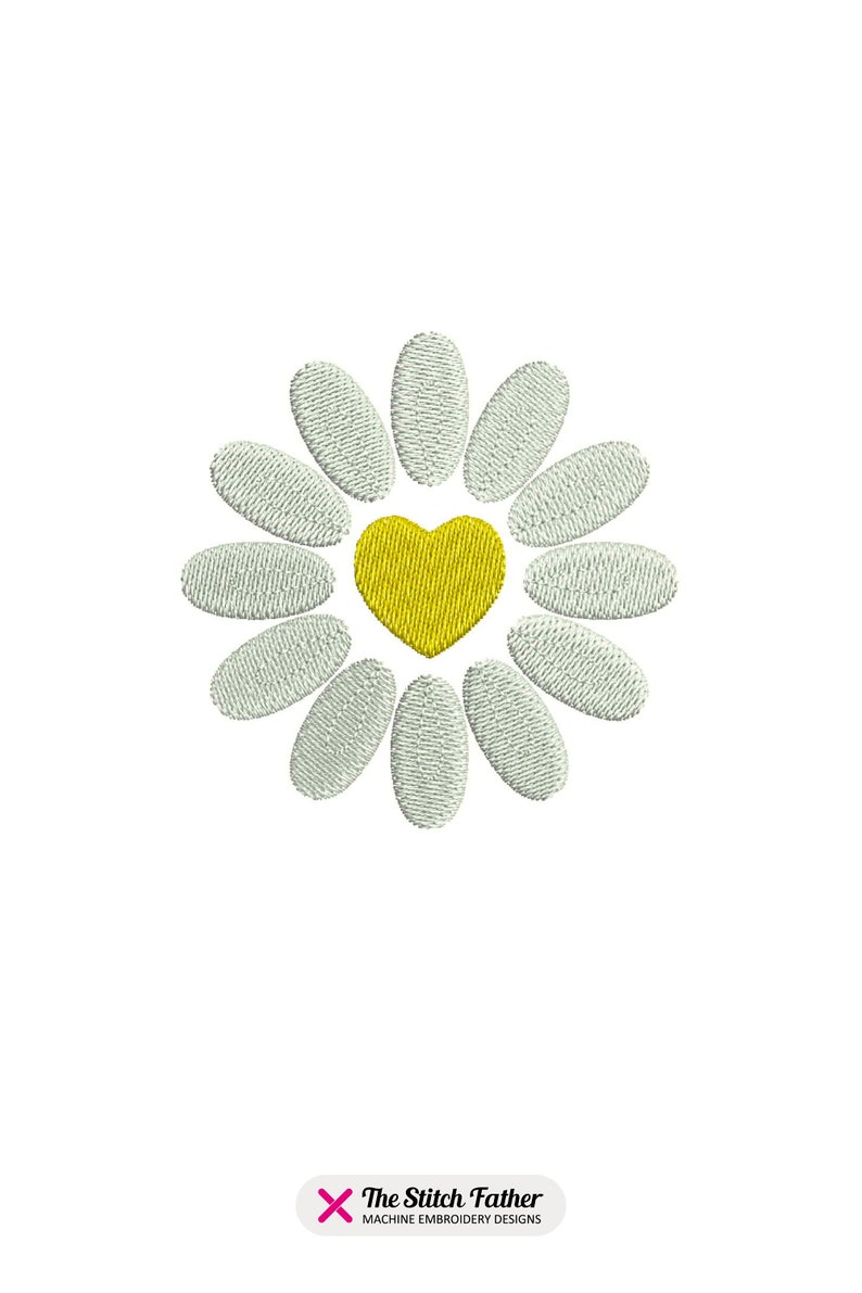 Daisy With Heart Machine Embroidery Design - 6 Sizes - INSTANT DOWNLOAD ...