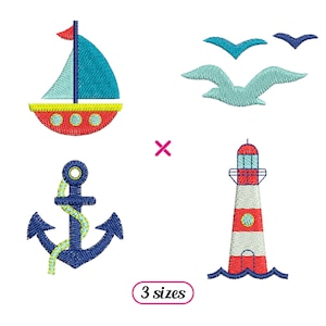 Mini Nautical Set Machine Embroidery Designs – Sailboat, Seagulls ...