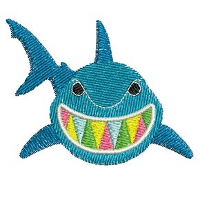 Mini Shark Machine Embroidery Design – Smiling Shark – Rainbow Teeth ...