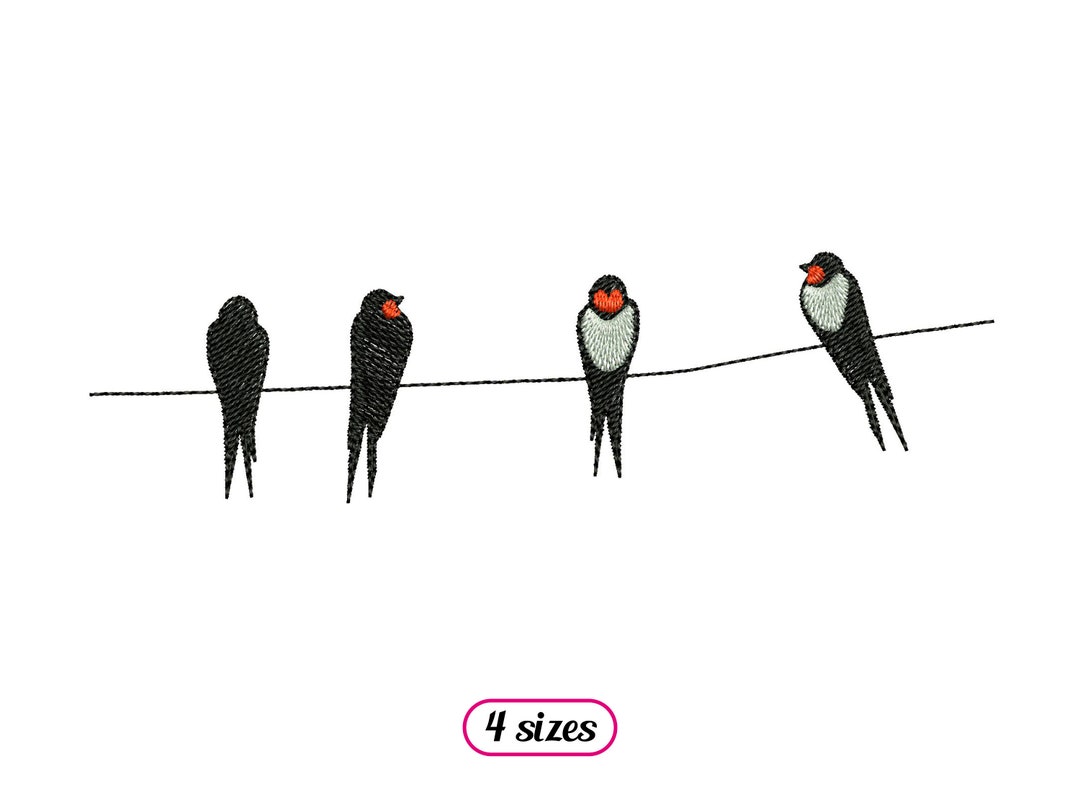 Swallows on Wire Machine Embroidery Design 4 Sizes INSTANT DOWNLOAD - Etsy