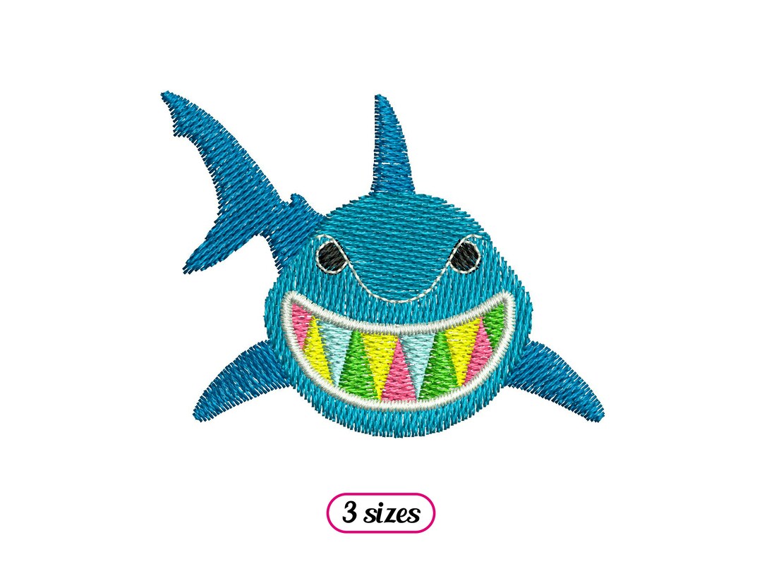 Mini Shark Machine Embroidery Design – Smiling Shark – Rainbow Teeth ...