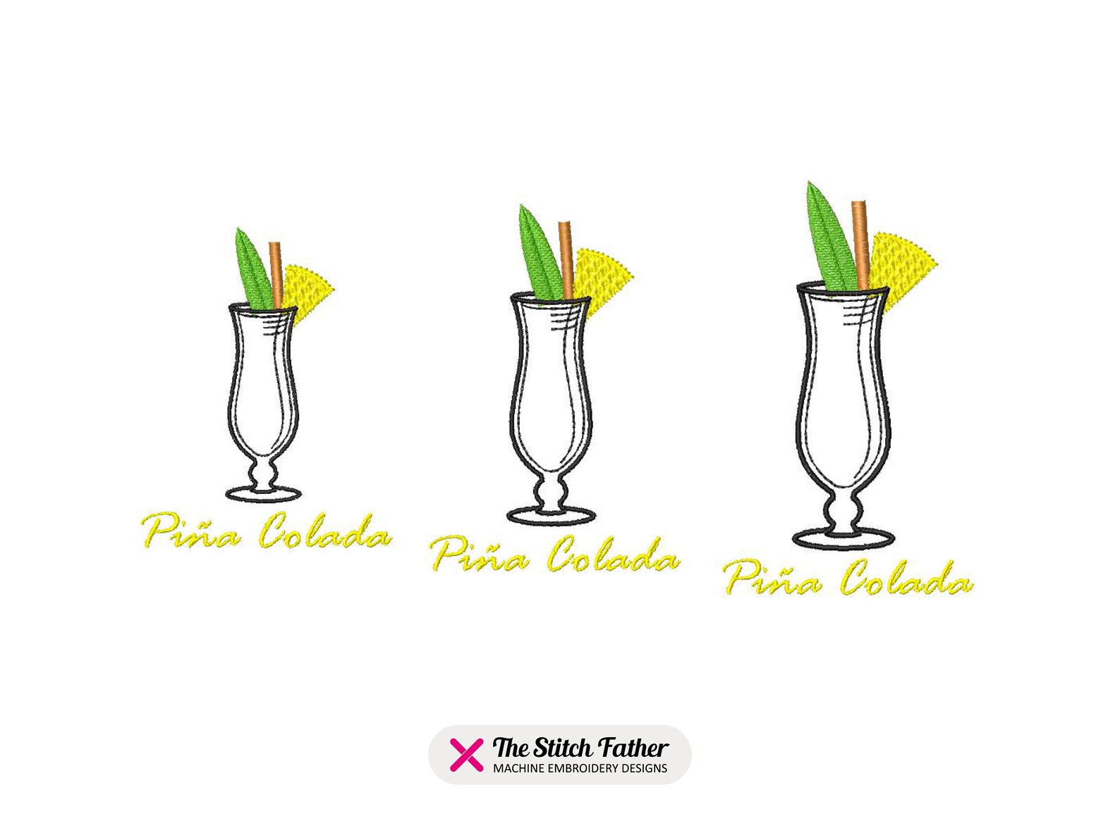 Pina Colada Cocktail Machine Embroidery Design - 3 Sizes - INSTANT ...