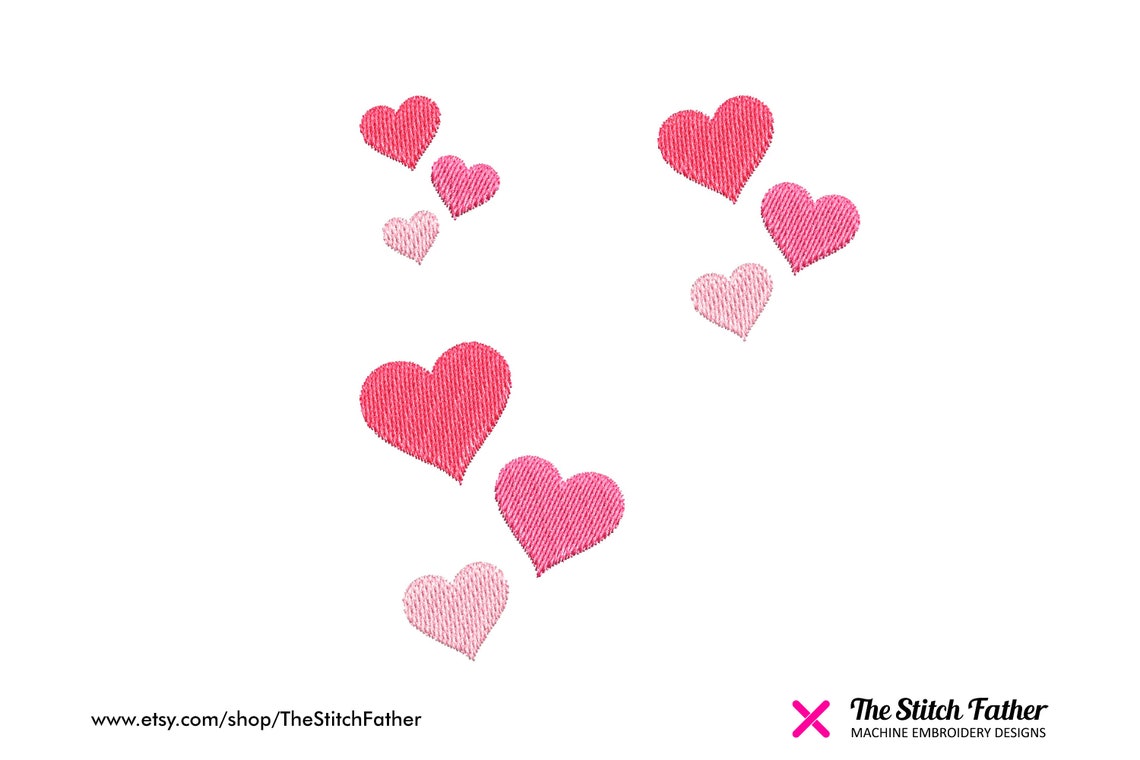 Mini Hearts Machine Embroidery Design Composition of Three | Etsy