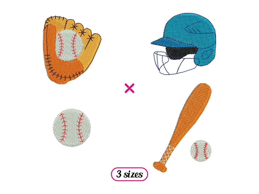 Mini Baseball Set Machine Embroidery Designs – Glove, Ball, Bat, Helmet ...