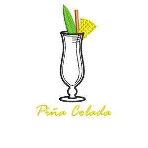 Pina Colada Cocktail Machine Embroidery Design - 3 Sizes - INSTANT ...
