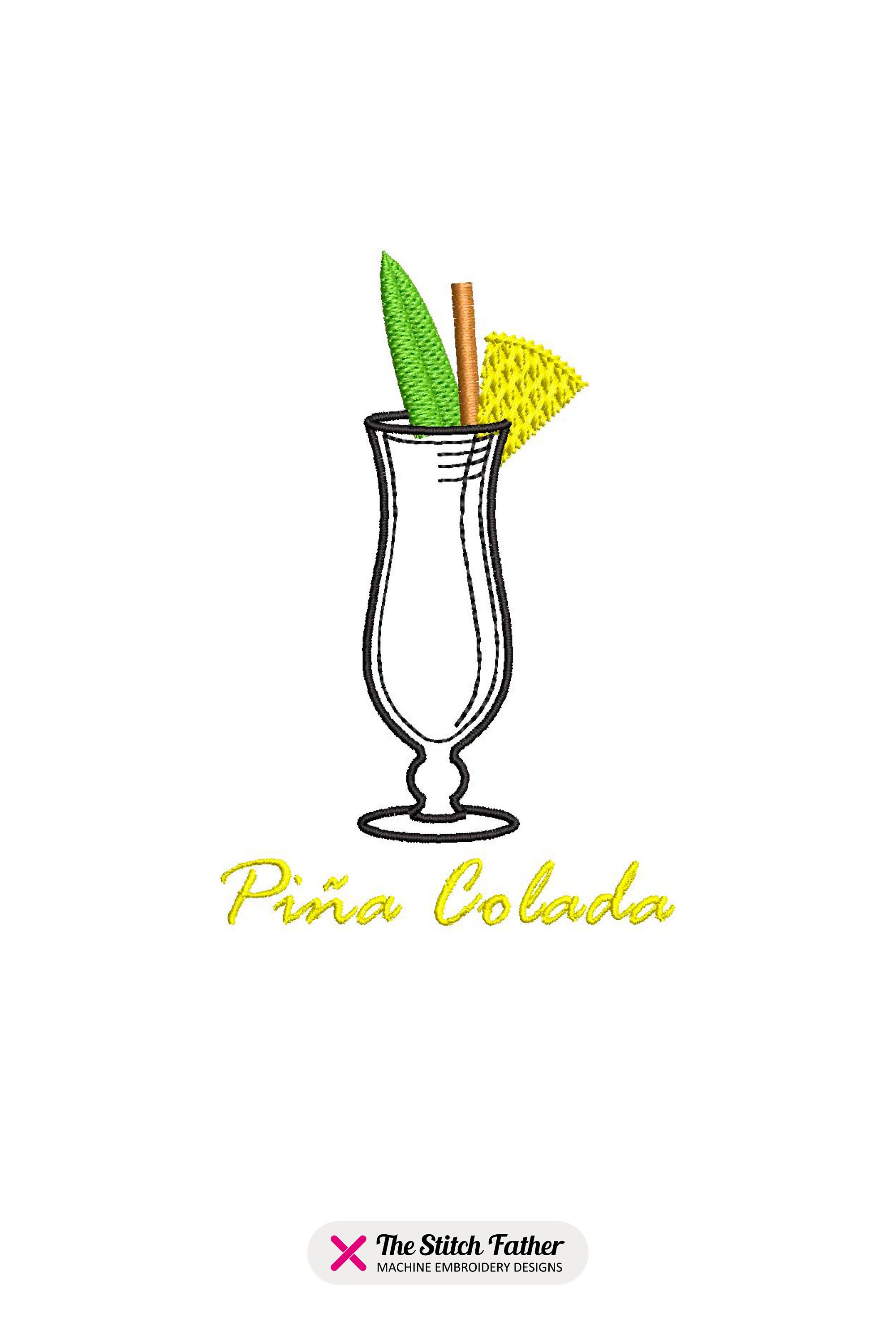 Pina Colada Cocktail Machine Embroidery Design - 3 Sizes - INSTANT ...