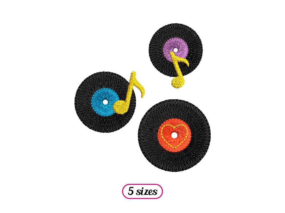 Vinyl Records With Notes Machine Embroidery Design - 5 Sizes - INSTANT ...