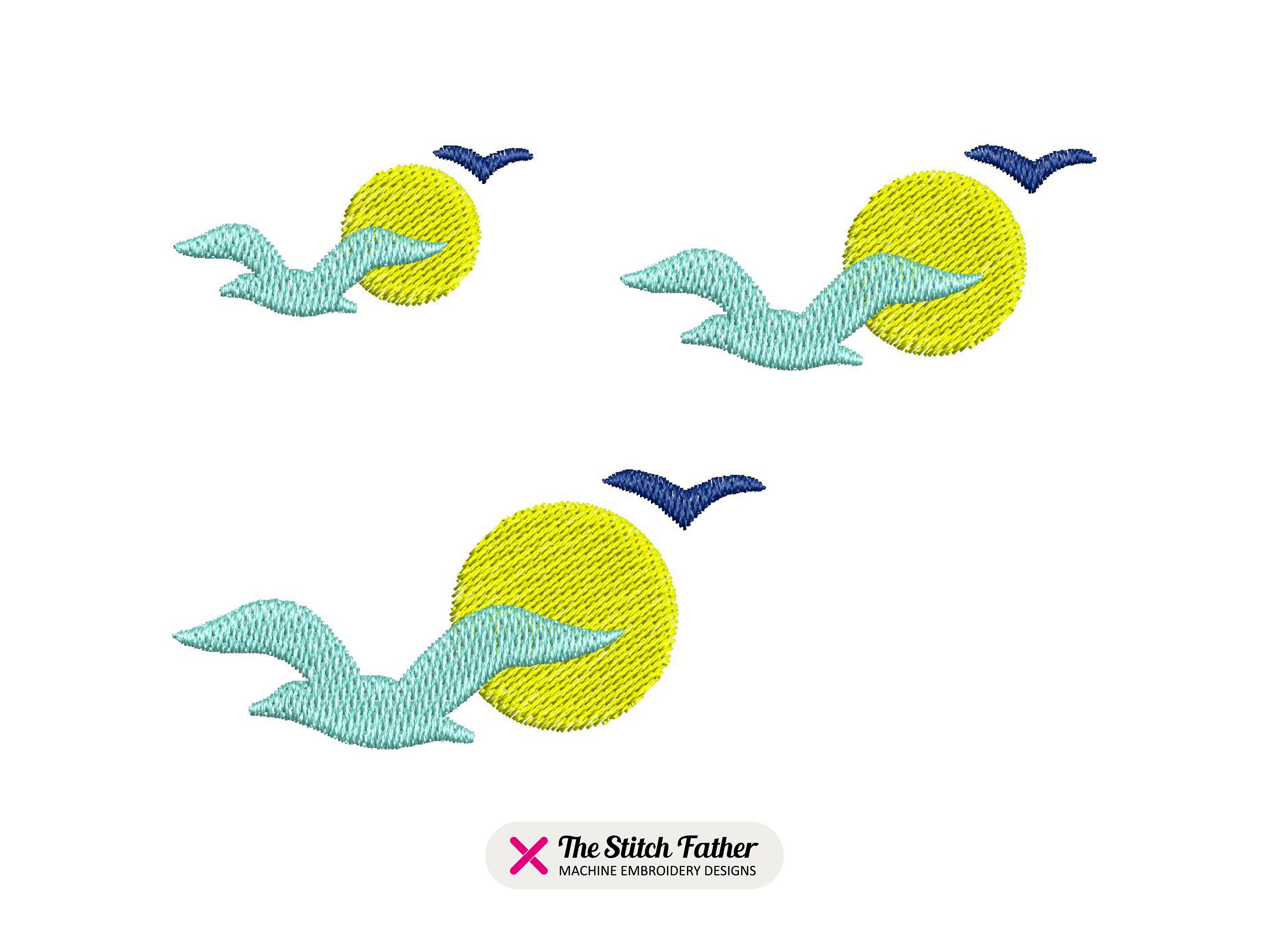 Mini Seagulls Machine Embroidery Design - Flying Seagulls Sun - Small ...