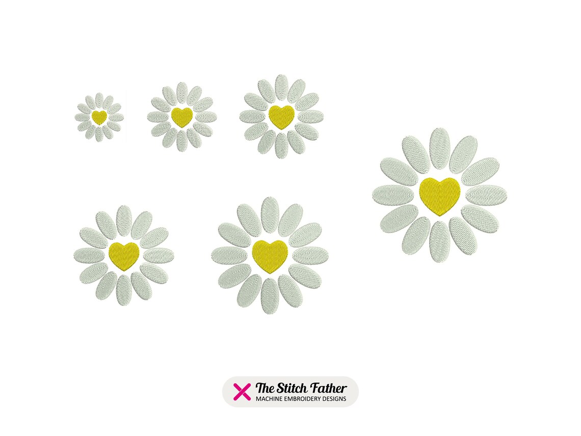 Daisy With Heart Machine Embroidery Design - 6 Sizes - INSTANT DOWNLOAD ...
