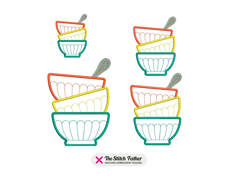 Stacked Bowls Applique Machine Embroidery Design - 5 Sizes - INSTANT ...