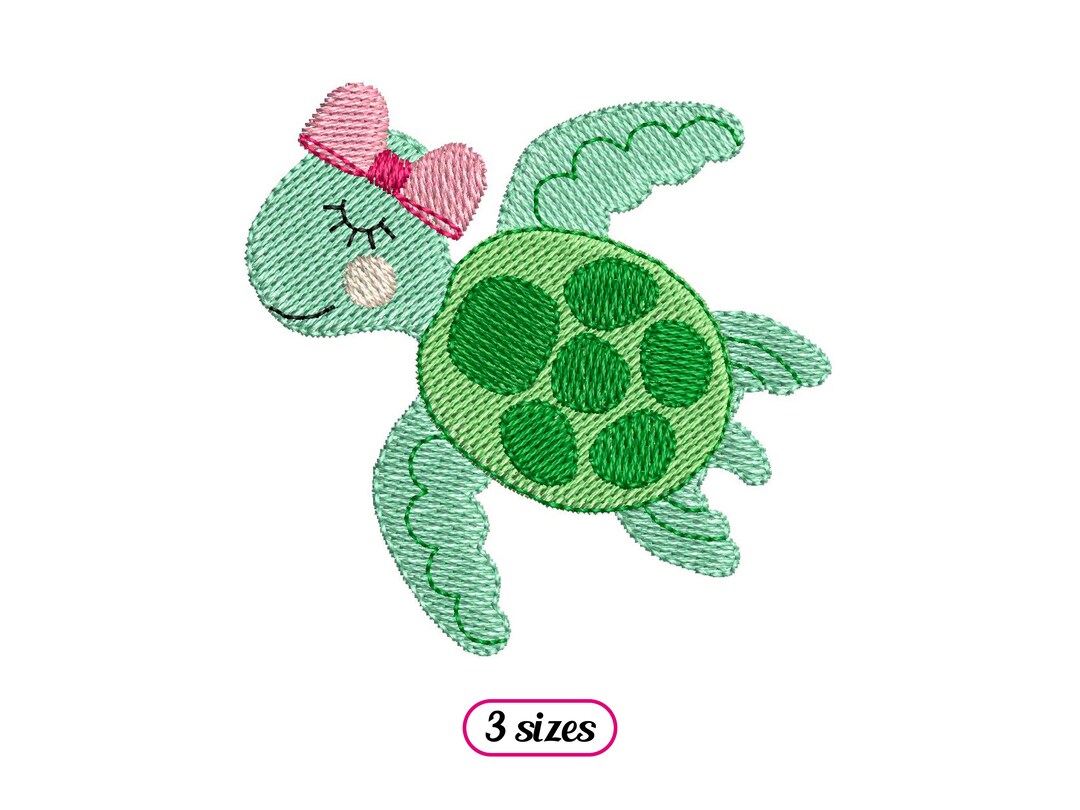 Mini Turtle Girl Machine Embroidery Design - Cute Smiling Turtle Pink ...