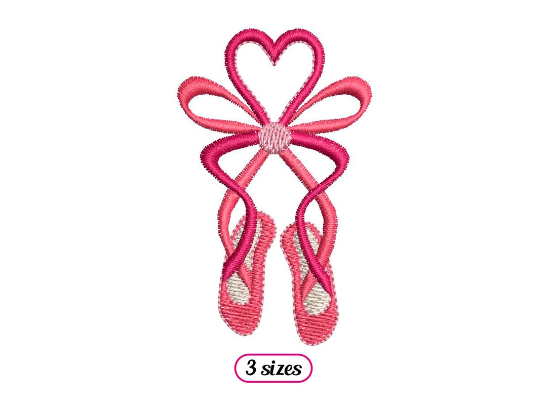 Mini Ballet Shoes With Heart Bow Machine Embroidery Design - 3 Sizes ...