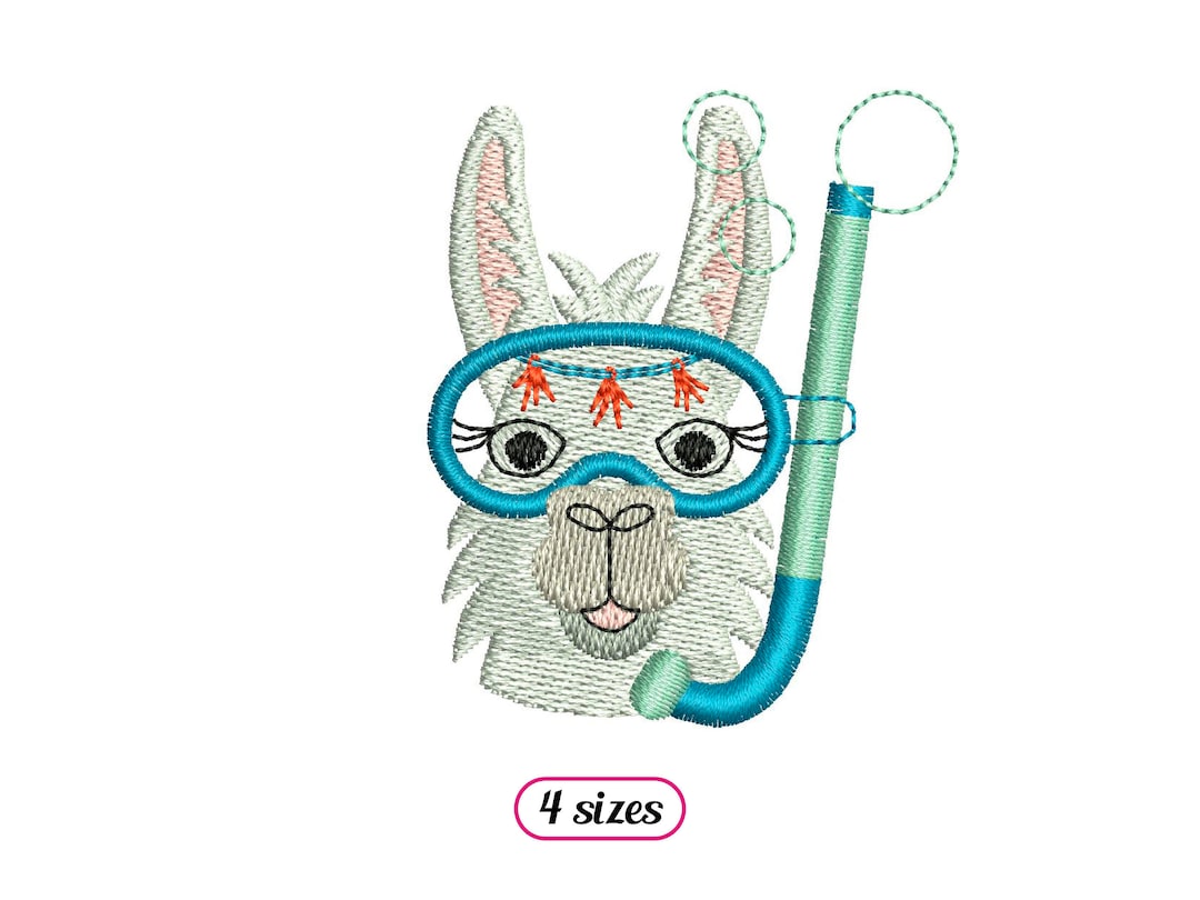 Llama With Diving Mask Machine Embroidery Design - 4 Sizes - INSTANT ...