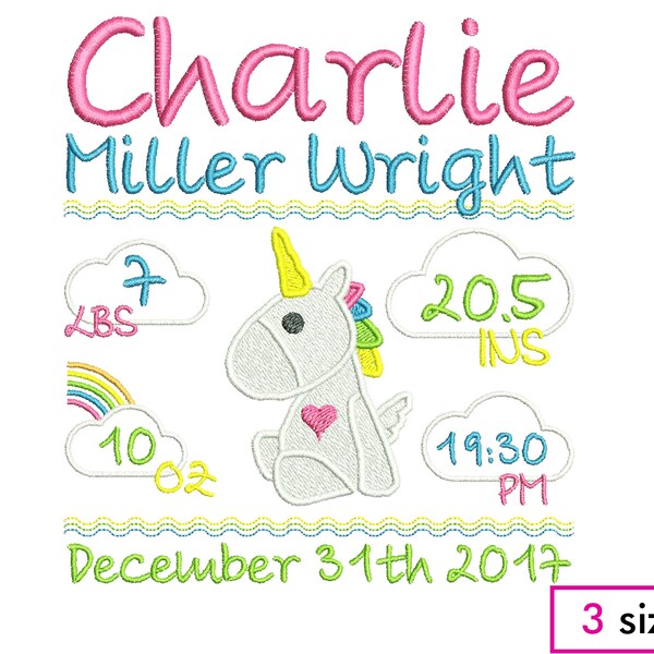 Birth Announcement Embroidery Design - Etsy