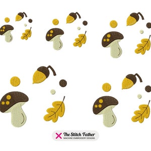 Autumn Pattern, Mushroom, Oak Leaf and Acorn Machine Embroidery Design ...