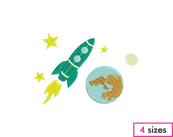 Mini Space Scene Machine Embroidery Rocket Earth Moon and - Etsy