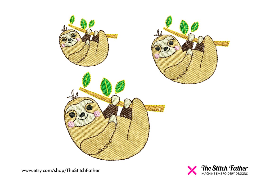 Mini Sloth Machine Embroidery Design Cute Sloth Hanging | Etsy