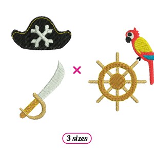 Mini Pirate Set Machine Embroidery Designs – Parrot, Tricorn Hat, Helm ...