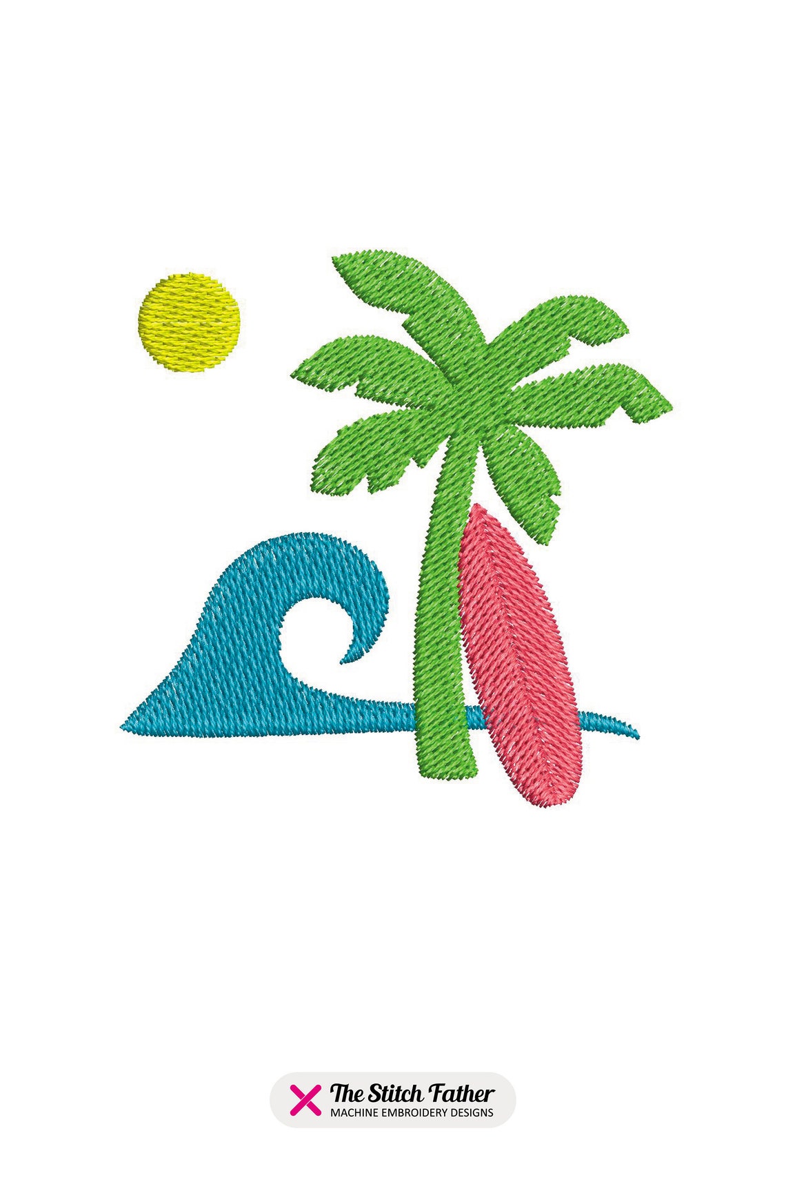Mini Surf Scene Machine Embroidery Design – Palm Tree, Sun, Ocean Waves ...